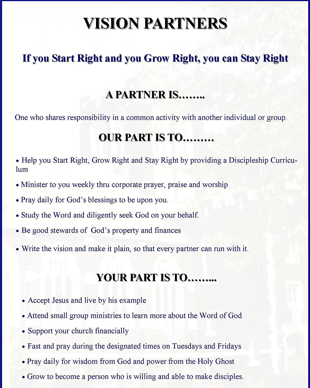 Start Right Vision Partners | Start Right Church